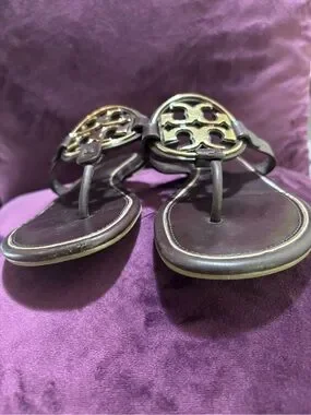 Tory Burch | Shoes | Tory Burch Dark Brown Miller Logo Leather Thong ...